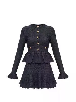 SELF-PORTRAIT Peplum-hem Long-sleeve Mini Dress