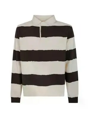 WOC Striped Long-sleeve Polo Shirt - White
