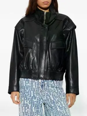 SELF-PORTRAIT Stand-up Collar Faux-leather Jacket