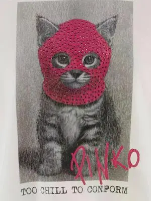 Pinko Graphic Print Rhinestone Embellished T-shirt - Neutrals