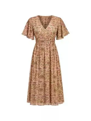 MAISON123 Floral Print Flutter-sleeve Midi Dress