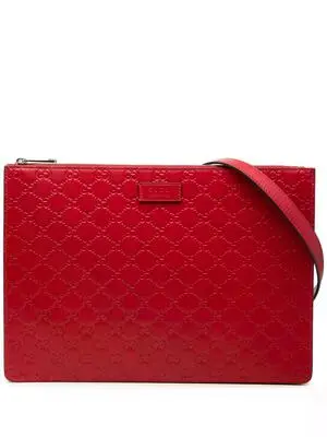 Gucci Embossed Leather Zip Messenger Bag