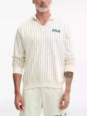 FILA Pinstripe Quarter-zip Long-sleeve Polo Top - White