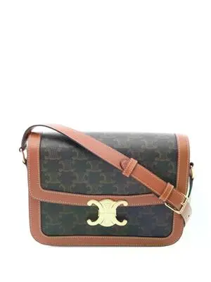 Celine 2015-2026 Teen Triomphe Coated Canvas And Calfskin Triomphe Crossbody Bag - Brown