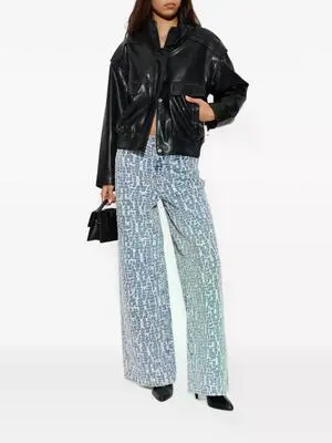SELF-PORTRAIT Textured Wide-leg Jeans