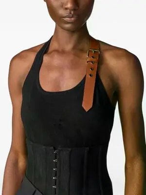 Monse Ribbed Knit Halterneck Top With Leather Strap Detail