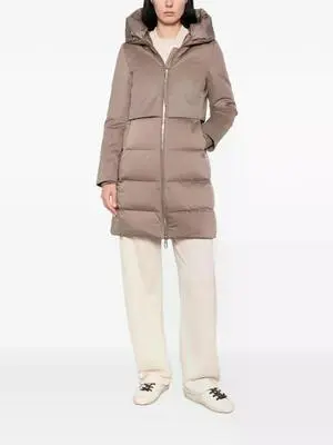 DUNO Padded Panel Hooded Coat - Brown