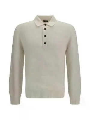 Zegna Waffle-knit Long-sleeve Polo Shirt - Neutrals