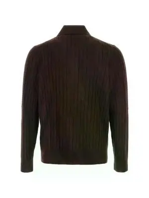 Amiri Ribbed-knit Long-sleeve Polo Shirt - Brown