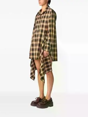Monse Plaid Asymmetric Draped Shirt Mini Dress