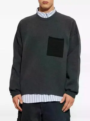 Loewe Anagram-patch Cotton Crew Neck Sweater - Grey