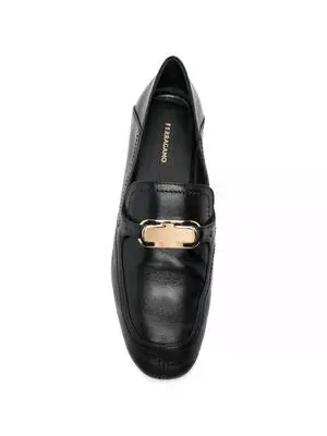 FERRAGAMO Leather Logo Buckle Loafers