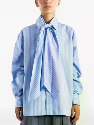 Sacai Striped Poplin Shirt With Pussy-bow Collar