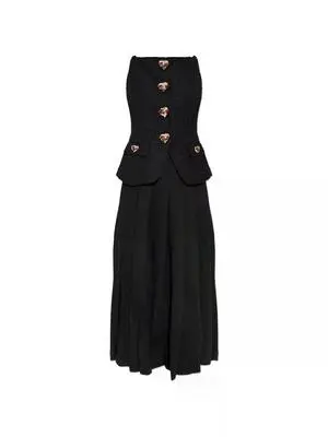 SELF-PORTRAIT Bouclé Pleated Dress With Heart Buttons