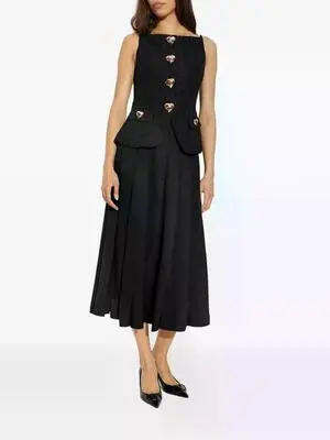 SELF-PORTRAIT Bouclé Pleated Dress With Heart Buttons