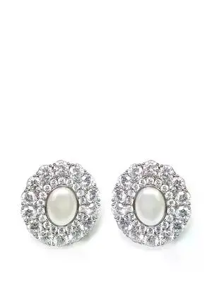 SELF-PORTRAIT Faux Pearl And Crystal-embellished Oval Earrings - Silver
