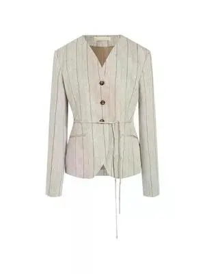 12 STOREEZ Aurelia Pinstriped Linen Jacket - Grey