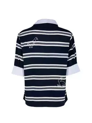 Sea Mina Striped Polo Shirt With Graphic Embroidery - Blue