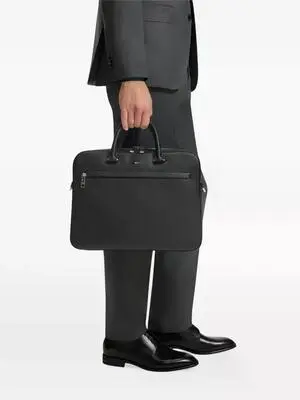BOSS Grained Faux-leather Document Case With Signature-stripe Trim - Black