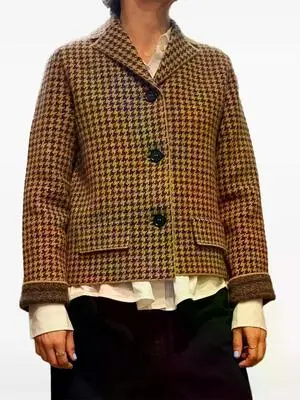 LEBOR GABALA Houndstooth Pattern Notched Lapel Blazer