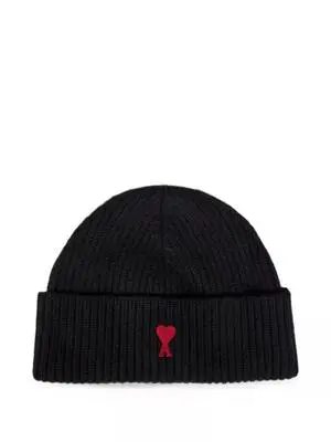 AMI Paris Wool Beanie With De Coeur Patch