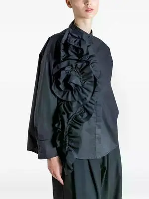 PSOPHIA Ruffle-trimmed Cotton Shirt - Black