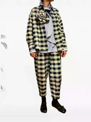 PSOPHIA Check-print Floral-appliqué Shirt