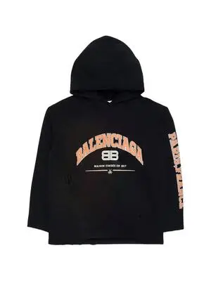 Balenciaga Maison Logo Distressed Hoodie