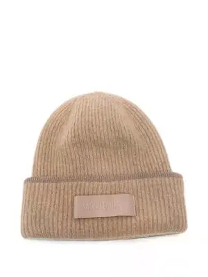 Jacquemus Logo-patch Ribbed-knit Beanie Hat - Neutrals