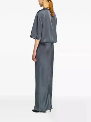 SEMICOUTURE Satin-finish Short-sleeve Maxi Dress - Blue