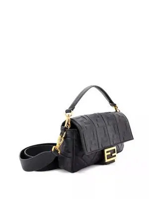 Fendi Baguette Nm Bag Zucca Embossed Leather Medium Crossbody Bag