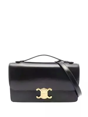 Celine 2020-2026 Medium Shiny Calfskin Triomphe Folio Bag Satchel - Black