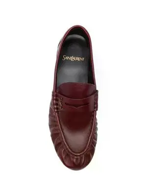 Saint Laurent Burgundy Leather Logo Plaque Pleated Loafers