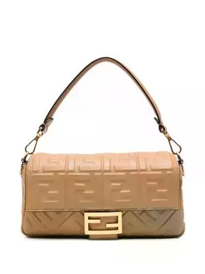 Fendi Embossed Ff Logo Baguette Shoulder Bag