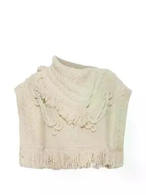 MARANT ETOILE Kacie Fringe-trimmed Cable-knit Poncho - Neutrals