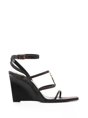 Saint Laurent Cassandre Wedge Sandals - Brown