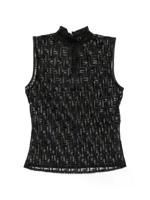 Fendi Ff Logo Lace High Neck Sleeveless Top