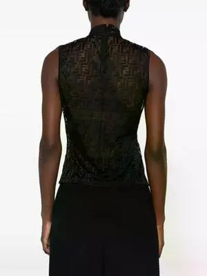 Fendi Ff Logo Lace High Neck Sleeveless Top