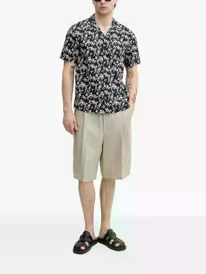 Michael Kors Floral-print Linen Camp Shirt - Black
