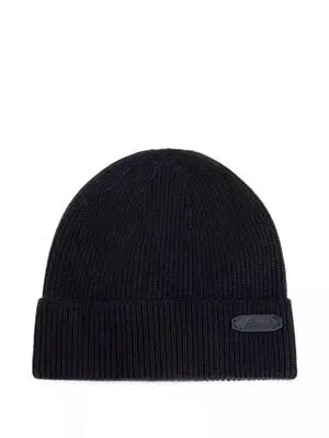 Brioni Logo-patch Ribbed-knit Beanie Hat - Black