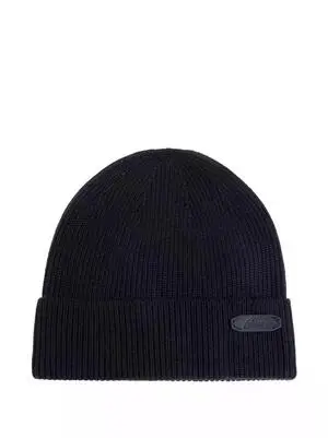Brioni Ribbed-knit Beanie Hat With Logo Patch - Black