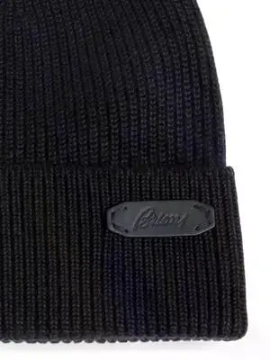 Brioni Ribbed-knit Beanie Hat With Logo Patch
