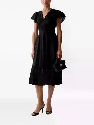 MORGAN Embroidered Flutter-sleeve Midi Dress