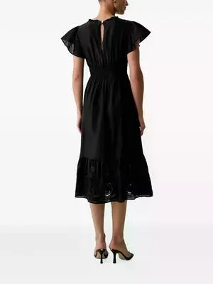 MORGAN Embroidered Flutter-sleeve Midi Dress
