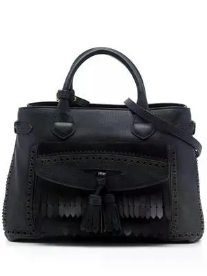 Burberry 2000-2017 Medium Grained Calfskin Brogue And Fringe Banner Satchel - Black