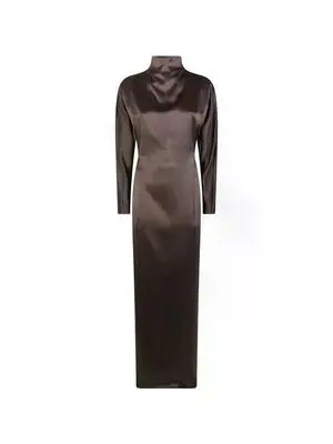 Max Mara Satin-finish Long-sleeve Maxi Dress - Brown