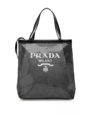 Prada 2000-2013 Small Sequined Mesh Logo Open Tote Bag