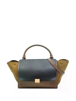Celine 2012 Medium Tricolor Calfskin And Suede Trapeze Satchel - Brown