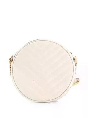 Saint Laurent Vinyle Round Camera Bag Matelasse Chevron Leather Crossbody Bag - White