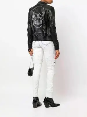 Philipp Plein Leather Bomber Jacket - Black